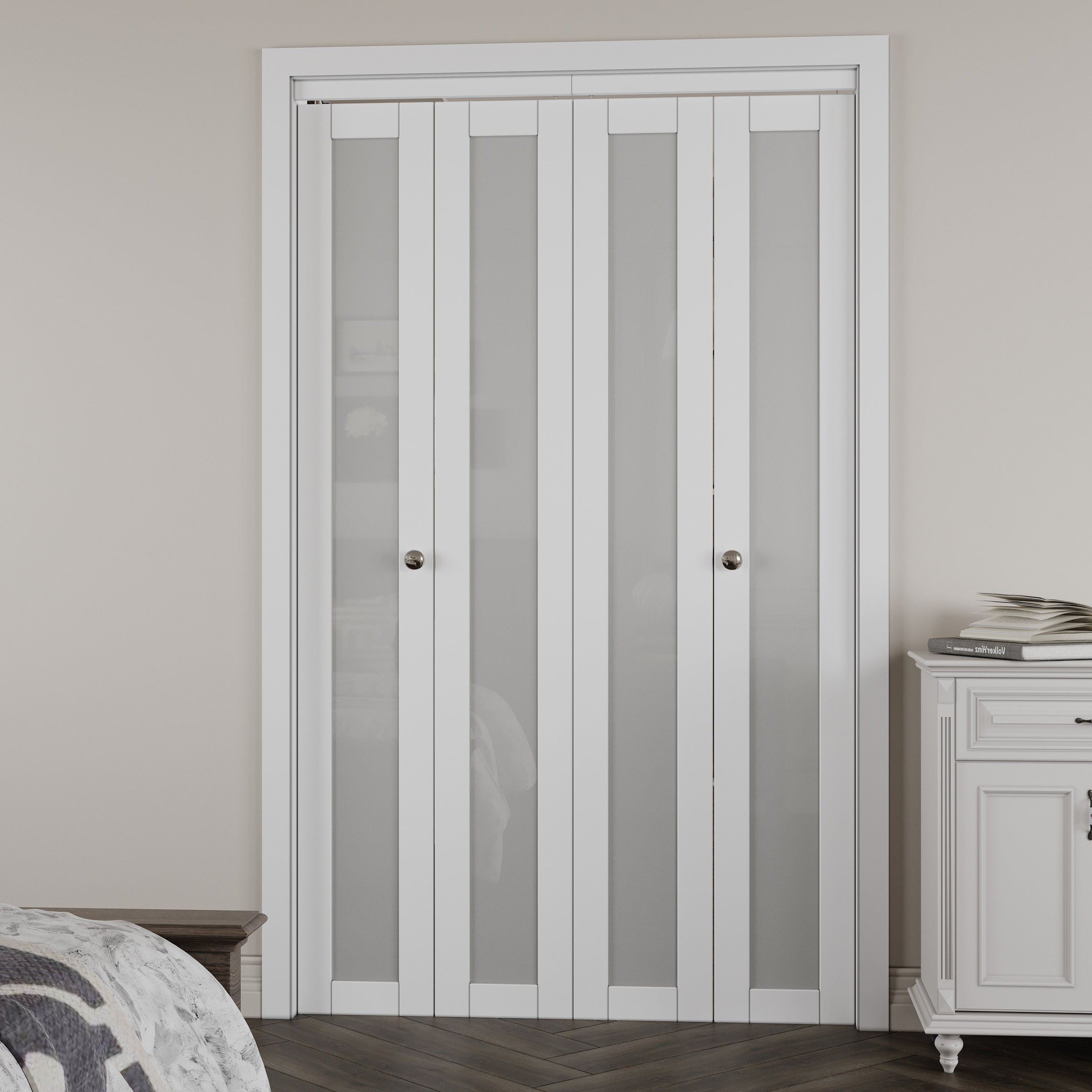 ARK DESIGN 1 Lite Glass and Manufactured Wood Bifold Closet Doors With ...