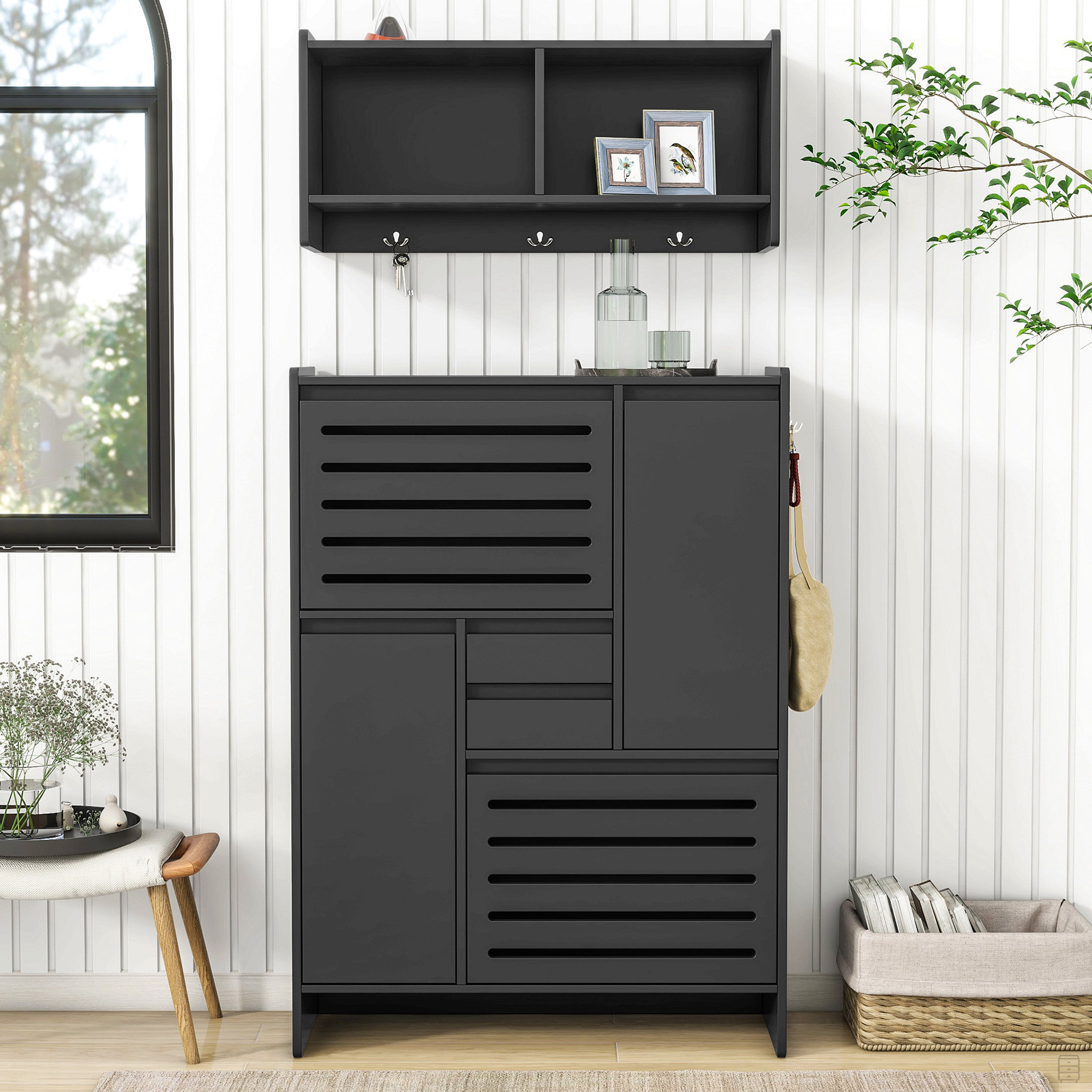 Latitude Run® Shoe Cabinet With Wall Cabinet, Space-Saving Design Foyer ...