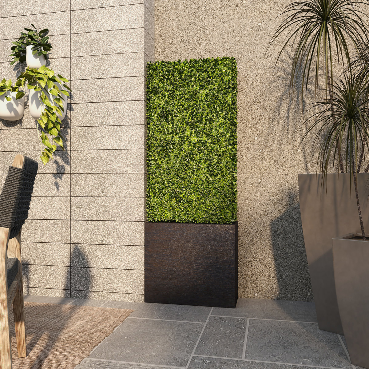 Primrue Faux Foliage Tall Boxwood Hedge Topiary with Realistic Leaves ...