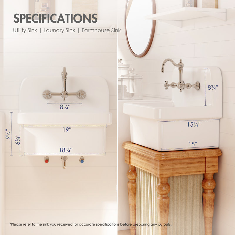 Eridanus Mason 21-inch White Ceramic Laundry Sink Wall Mount Utility ...