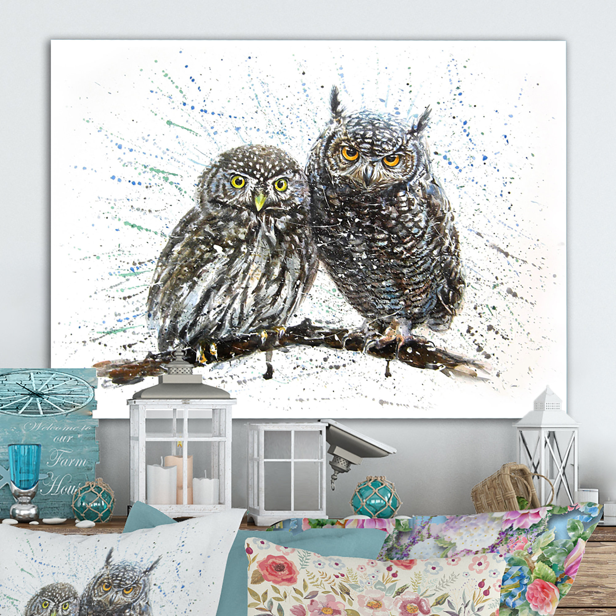 Millwood Pines Little Owls Bird - Floater Frame Print on Canvas | Wayfair