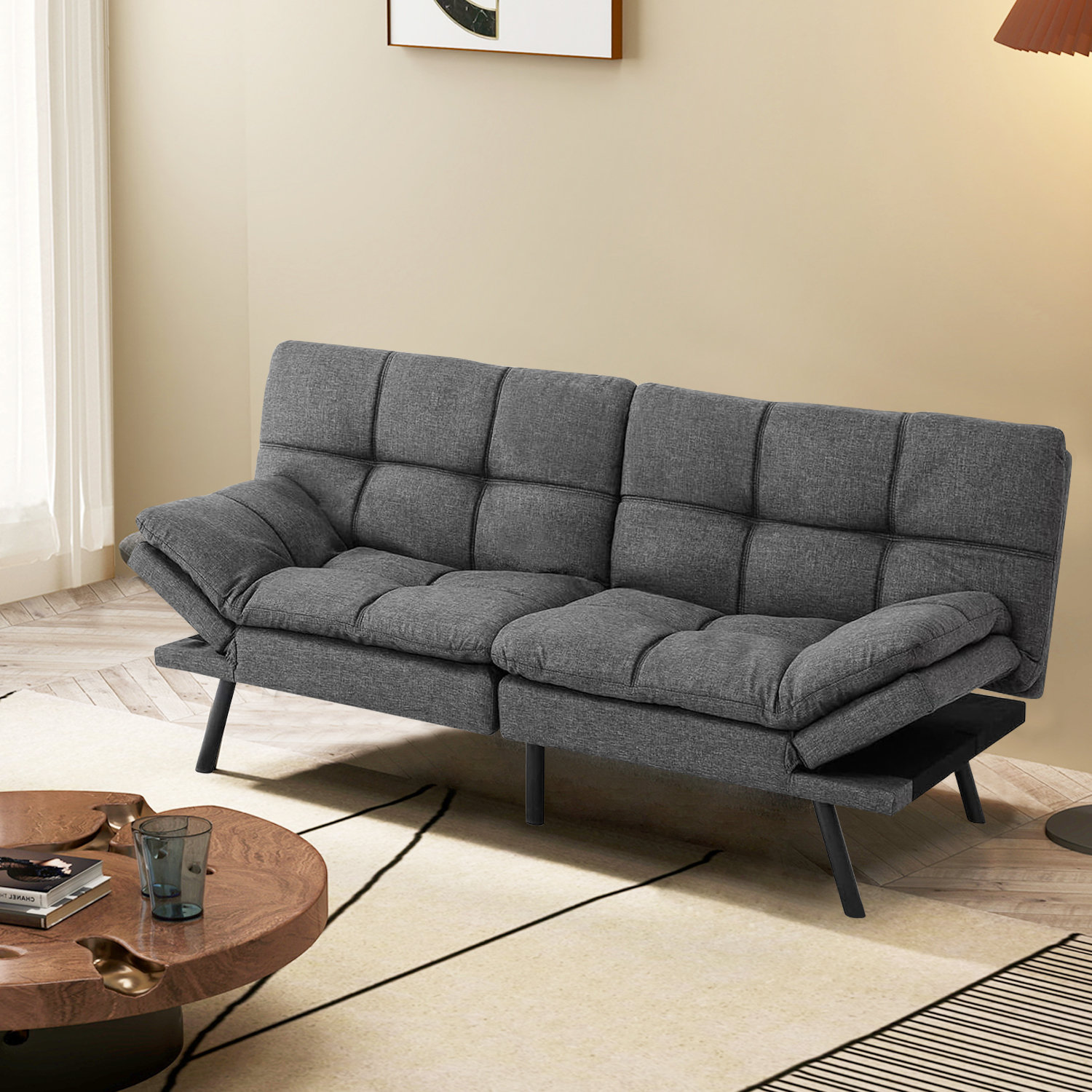 Wade Logan Arnbert 71" Wide Box Tufted Convertible Sofa with Split Back ...