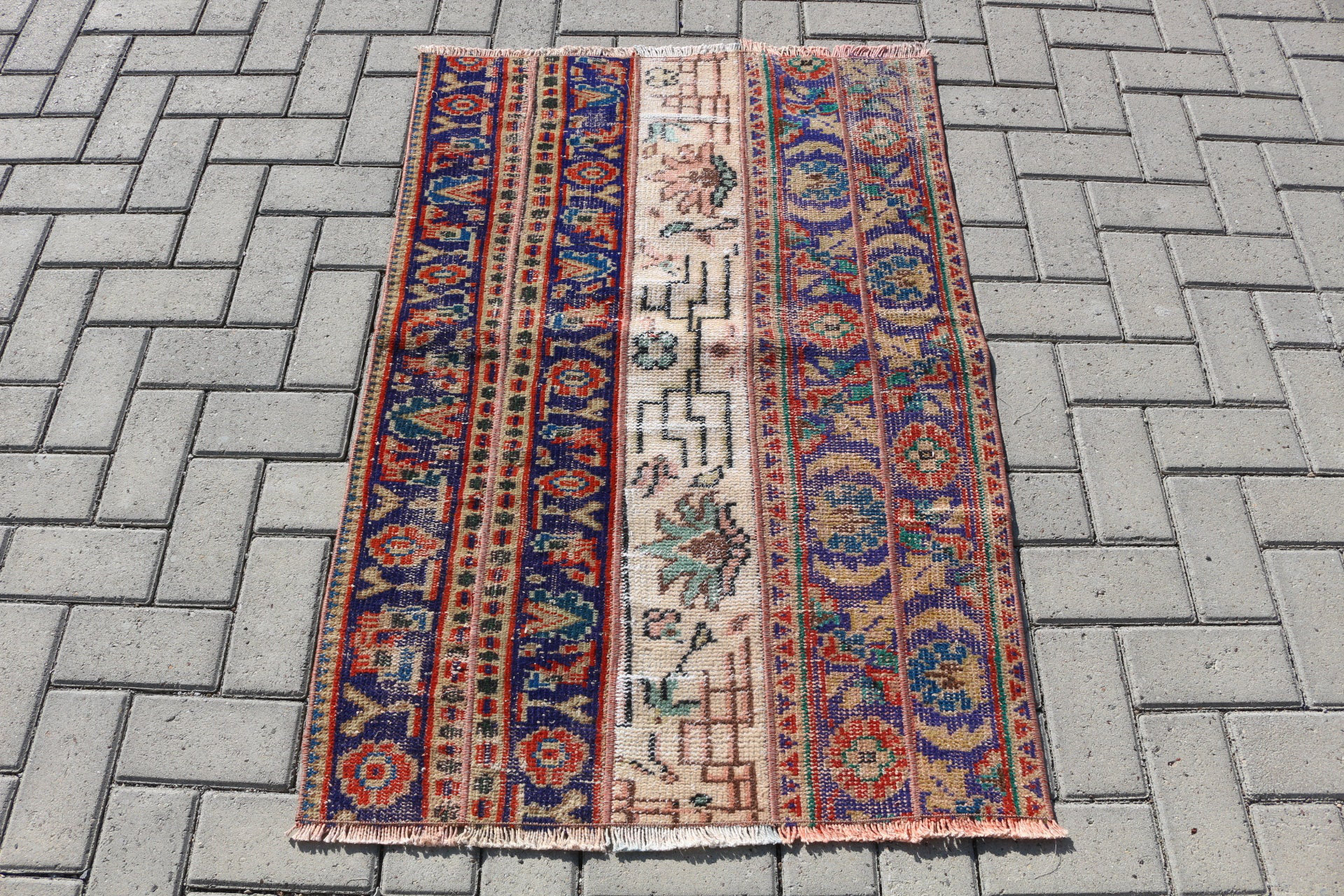 kayra export Vintage Turkish Door Mat Rug Colorful Geometric Patterns ...