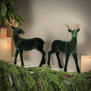 The Holiday Aisle® 10-11" Resin Flocked Deer | Wayfair