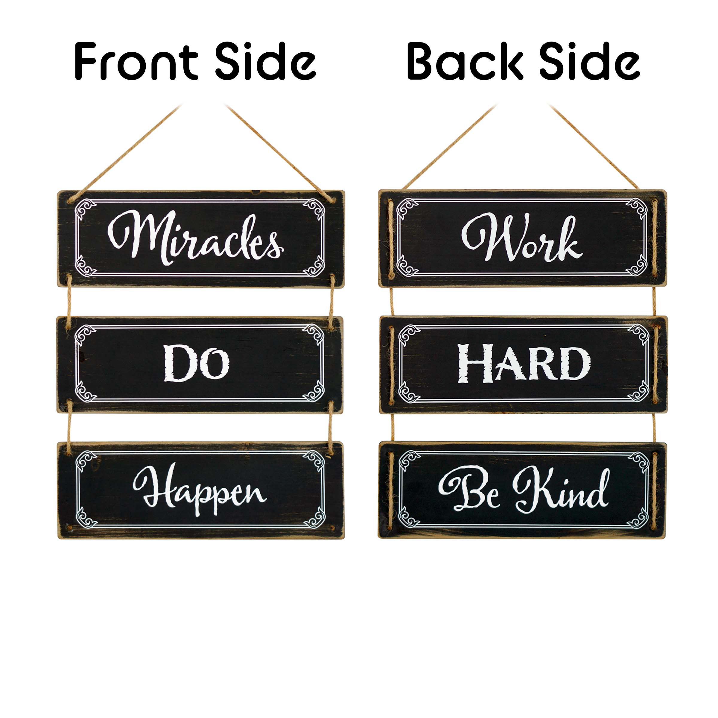 Gracie Oaks 3 Panels Black Reversible Hanging Wood Wall Sign Décor ...