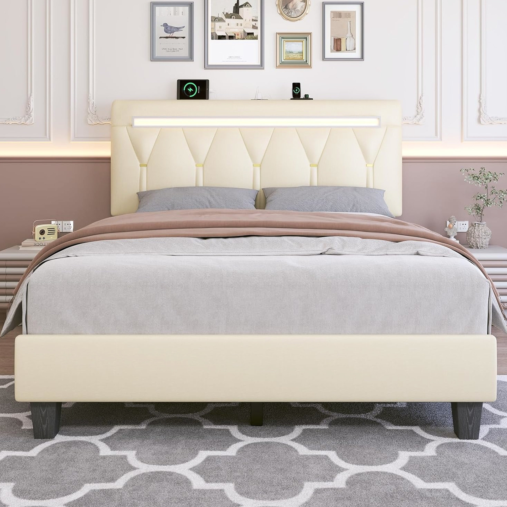 Latitude Run® Queen Bed Frame Featuring Led Lighting, Charging Hub, And ...