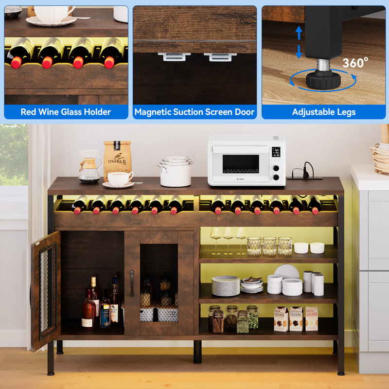 Wrought Studio™ 55" Industrial Coffee Bar Cabinet With Led Lights And ...