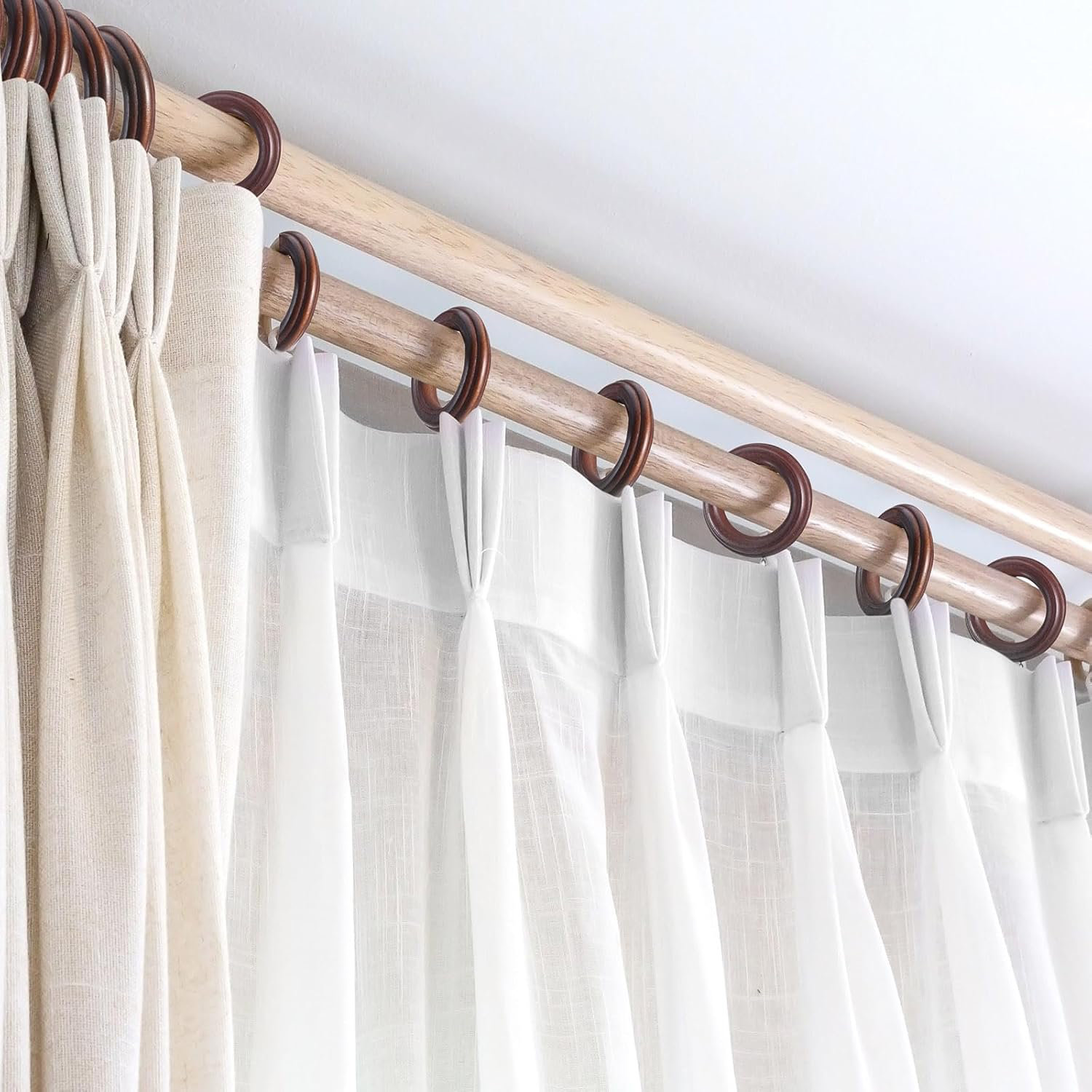 Symple Stuff 16 Pack Curtain Rod Rings Wooden With Drapery Clips 3 Inch ...