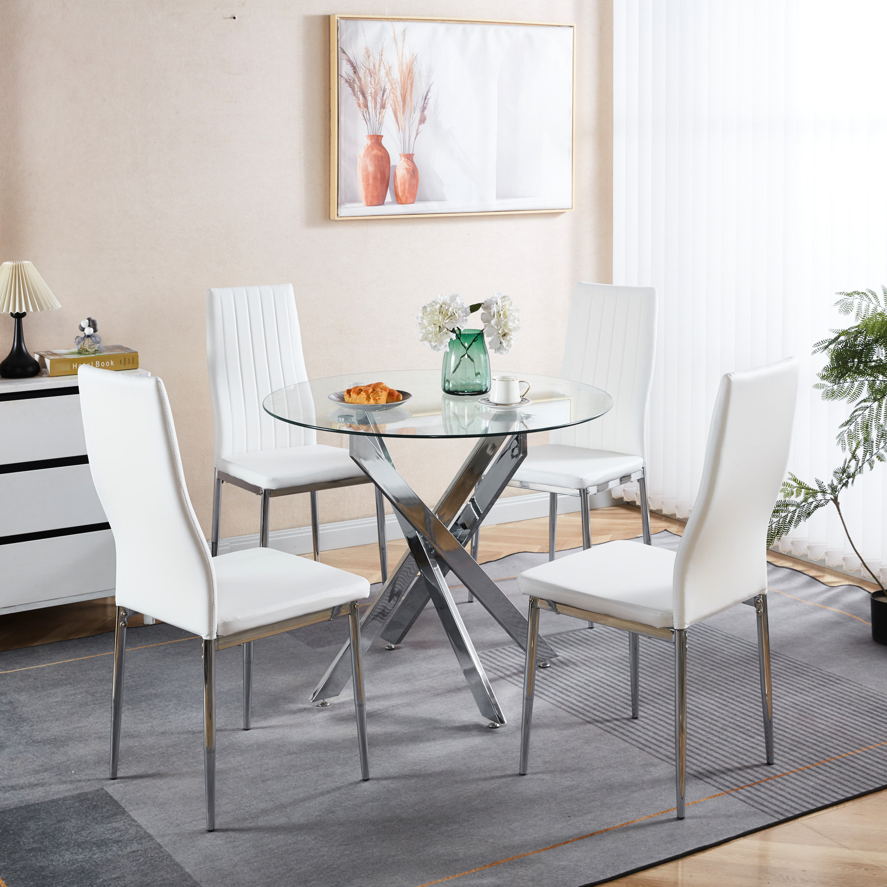 George Oliver 5 Dining , Mid-century Pedestal Table With Glass Top For ...