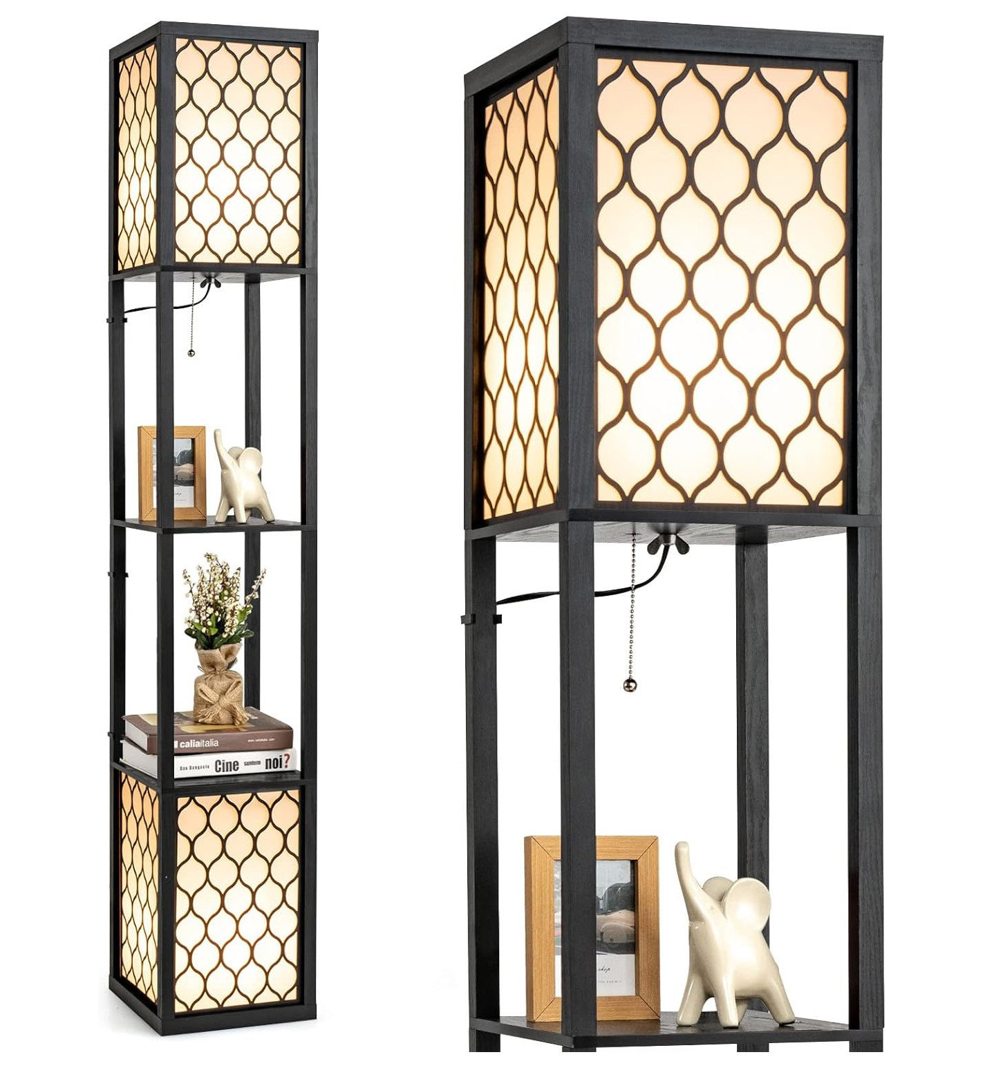 Hokku Designs Modern Shelf Floor Lamp Freestanding Double Lamp 2-Tier ...