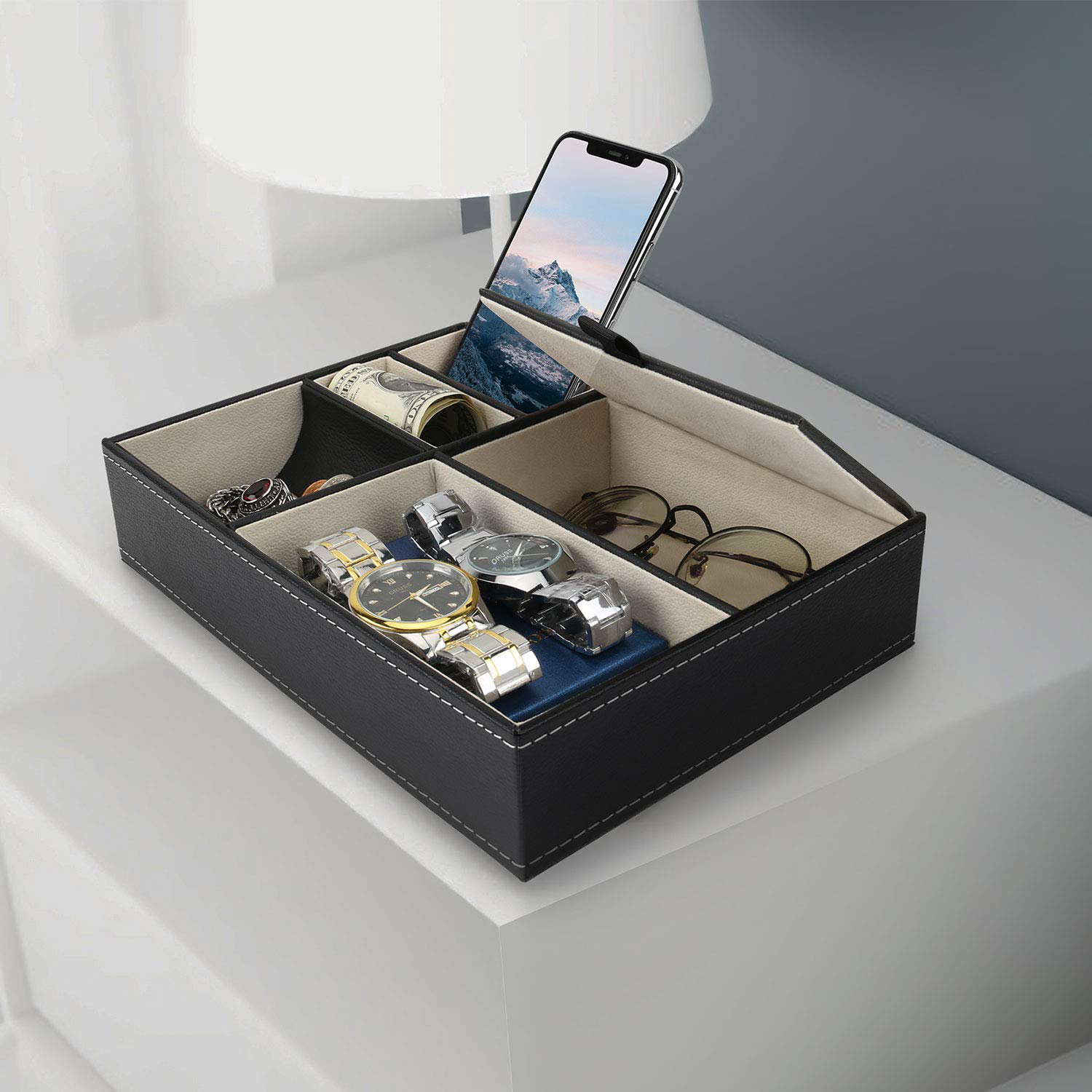 Rebrilliant Mens Valet Tray Organizer, Mens Jewelry Box, Nightstand ...