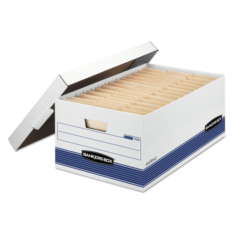 BANKERS BOX FastFold Stor/File Lid Box, Legal, 15 x 24 x 10, White/Blue ...