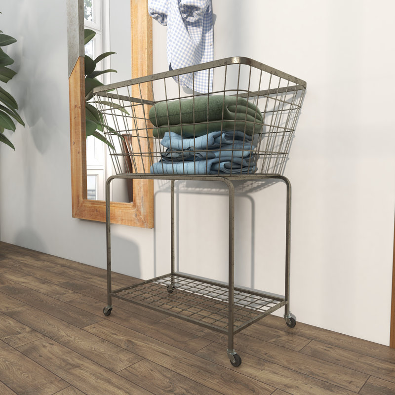 Rebrilliant Metal Deep Set Wire Basket Gray Storage Cart with Wheels ...