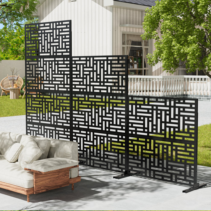YOUDENOVA 6 ft. H x 4 ft. W Metal Privacy Screen Fence Geometry-Black ...