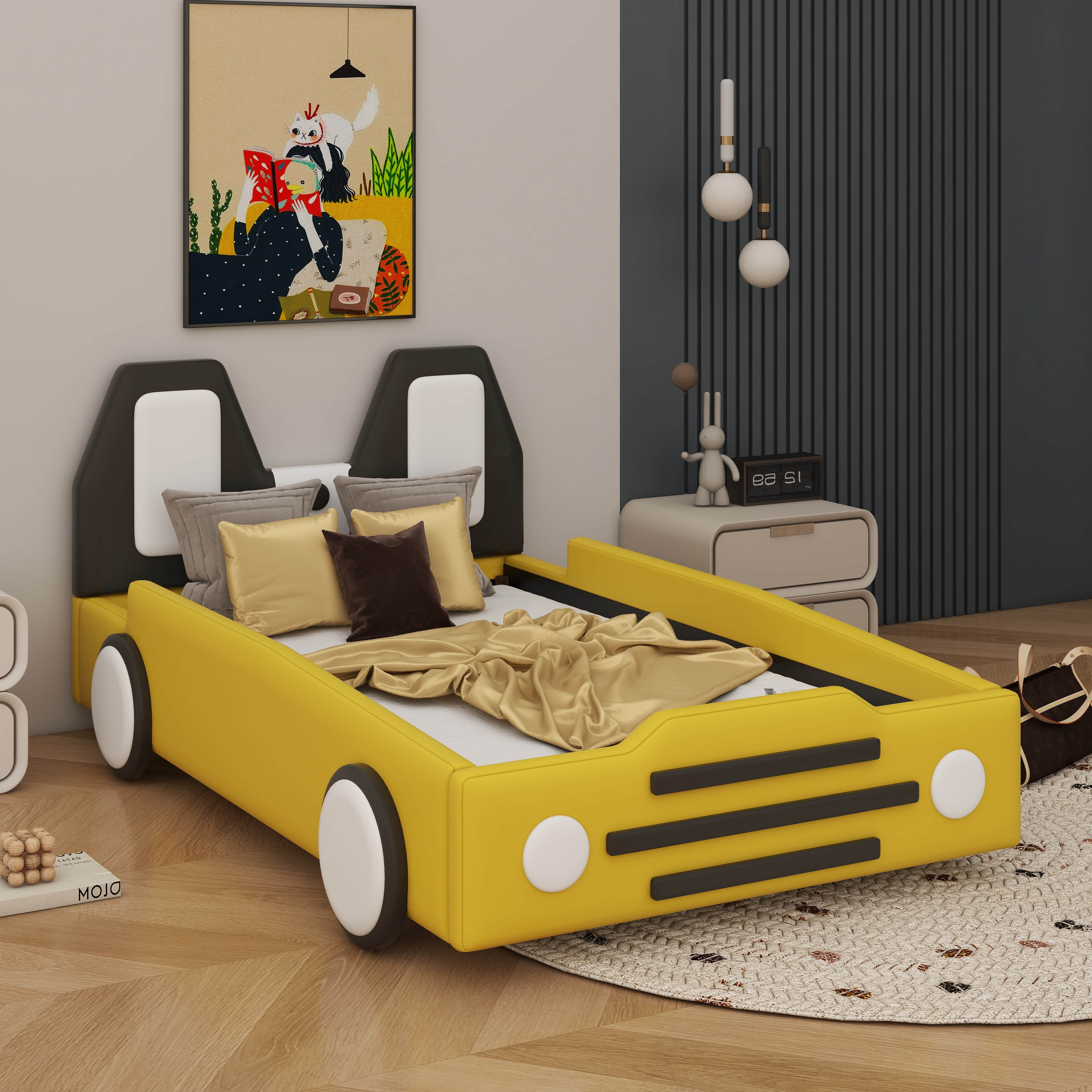 Zoomie Kids Twin Size Race Car-Shaped Platform Bed With Wheels ...