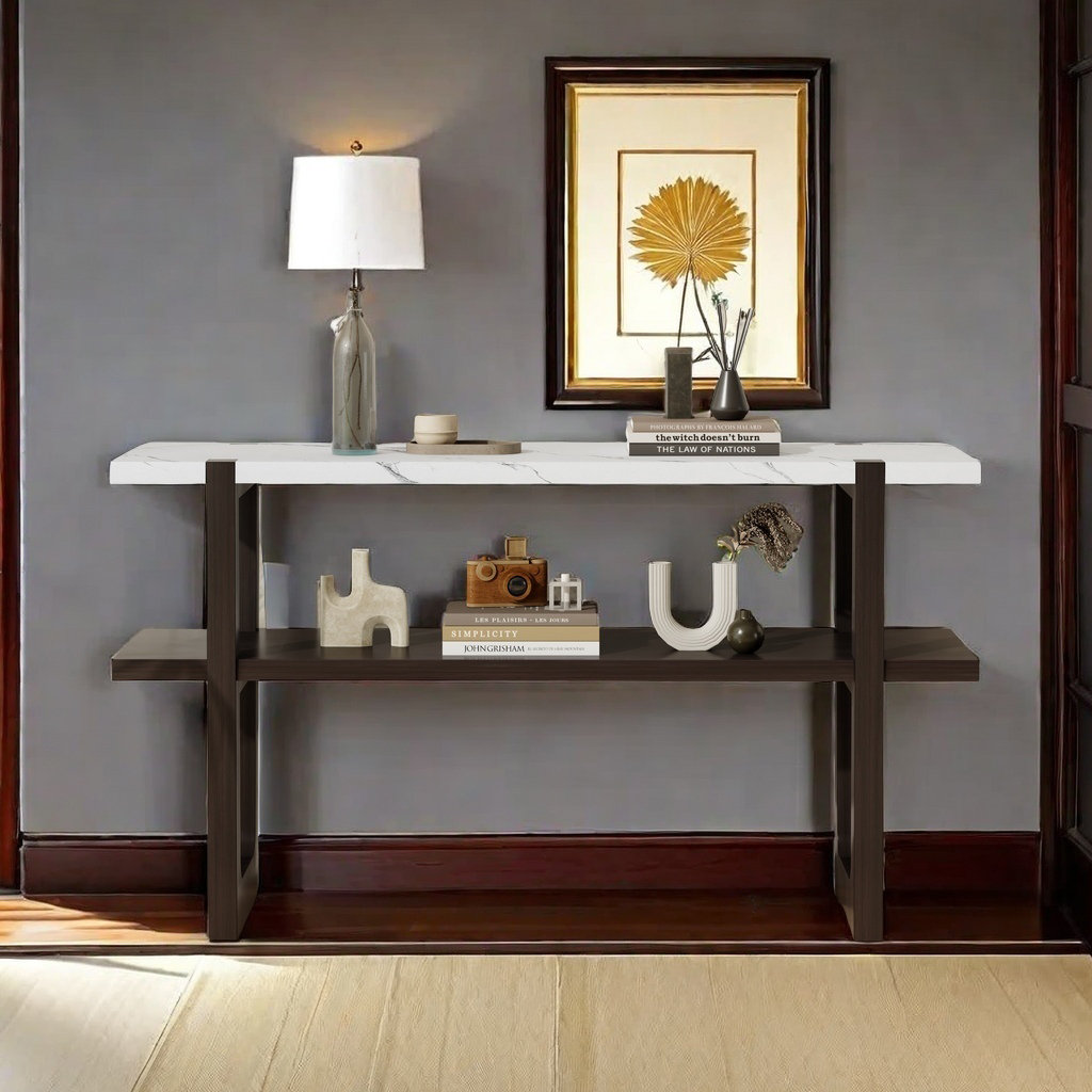 Ivy Bronx Retro Elegant Console Table With Marble-Effect Top And ...