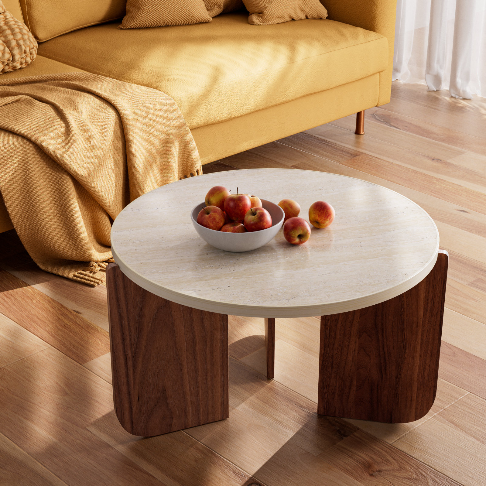 Wrought Studio™ Elegant Round Travertine Texture Coffee Table – 28.4 ...
