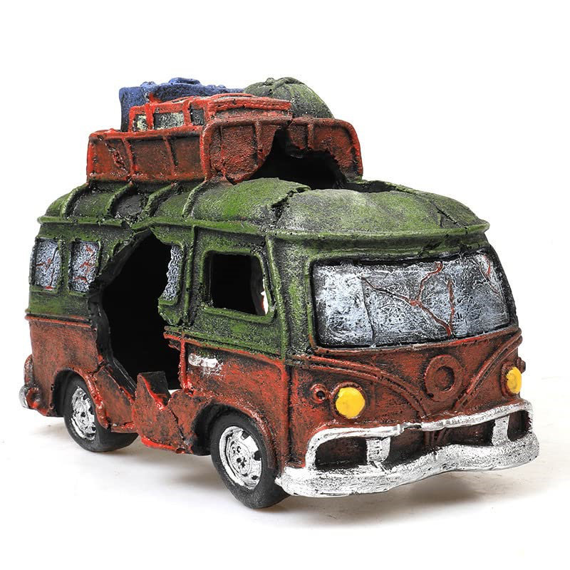 Dakota Fields Aquarium decorations themed as resin bus and car ...