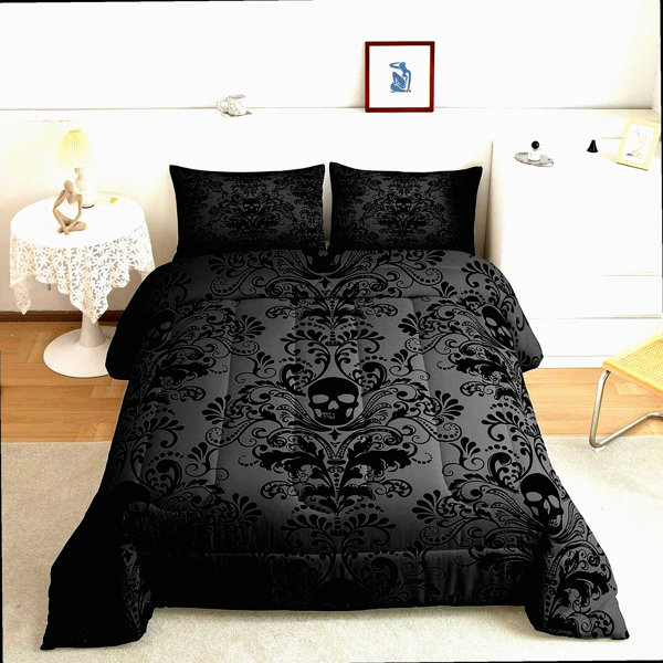 East Urban Home Victorian Gothic Baroque Bedding Set - Black Damask ...