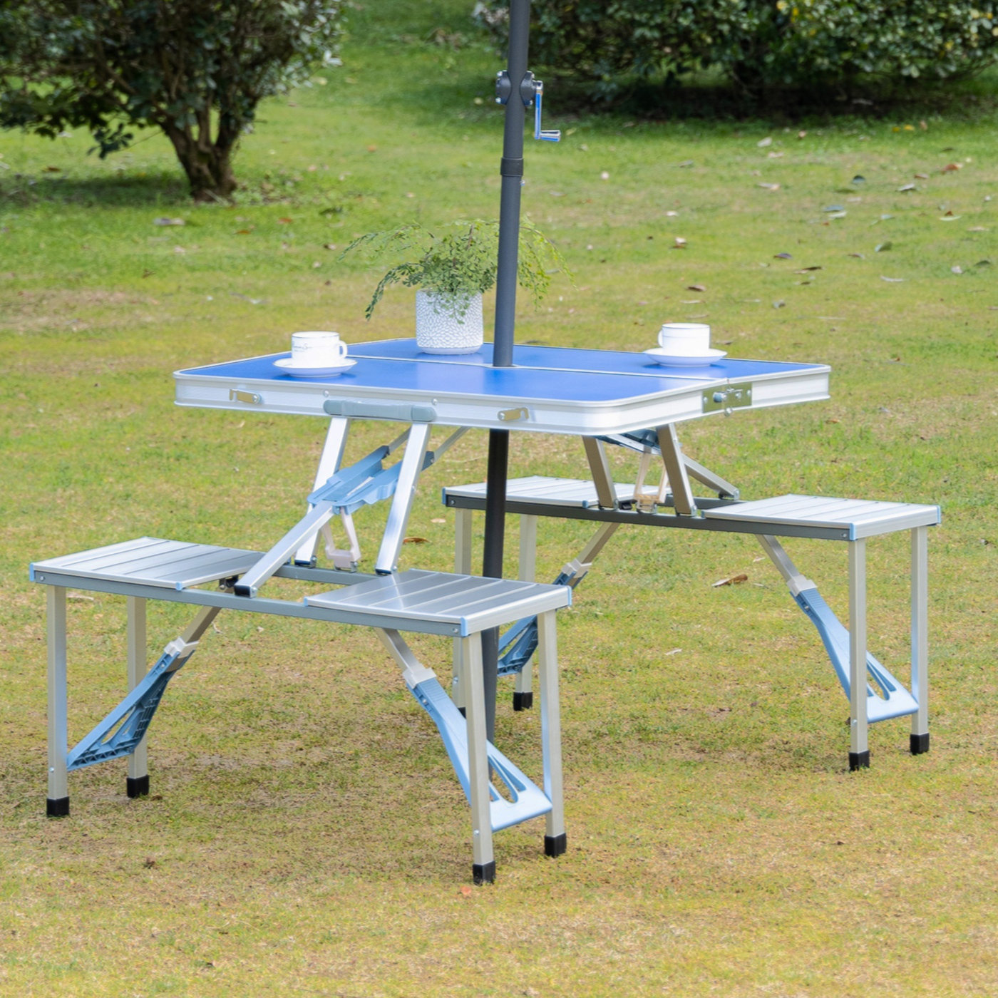 Builddecor Outsunny Folding Picnic Table With Umbrella Hole, Suitcase ...