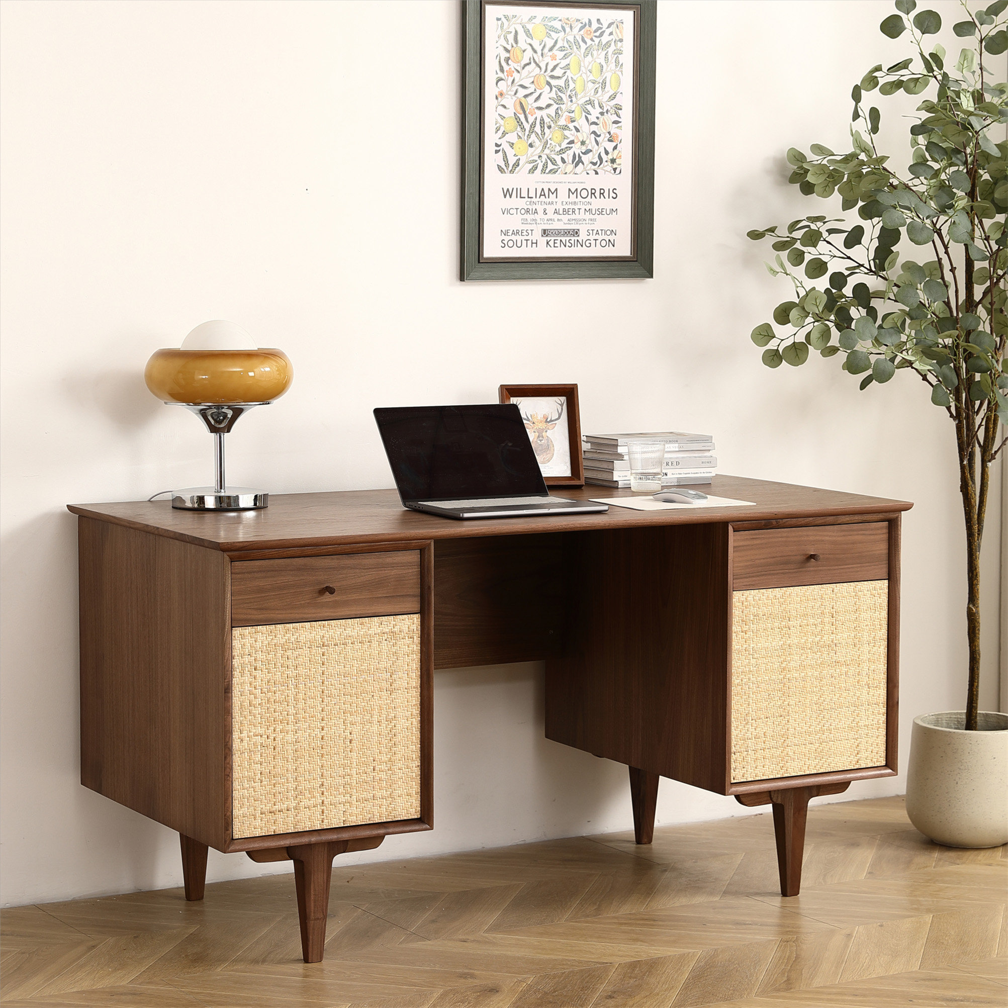 Bayou Breeze Desk With Natural Rattan Net - Large Home Office ...