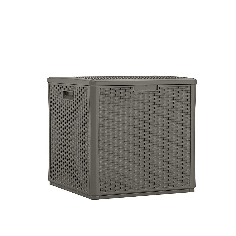 Suncast Outdoor Storage Resin Wicker Design Cube Shape Patio Deck Box ...