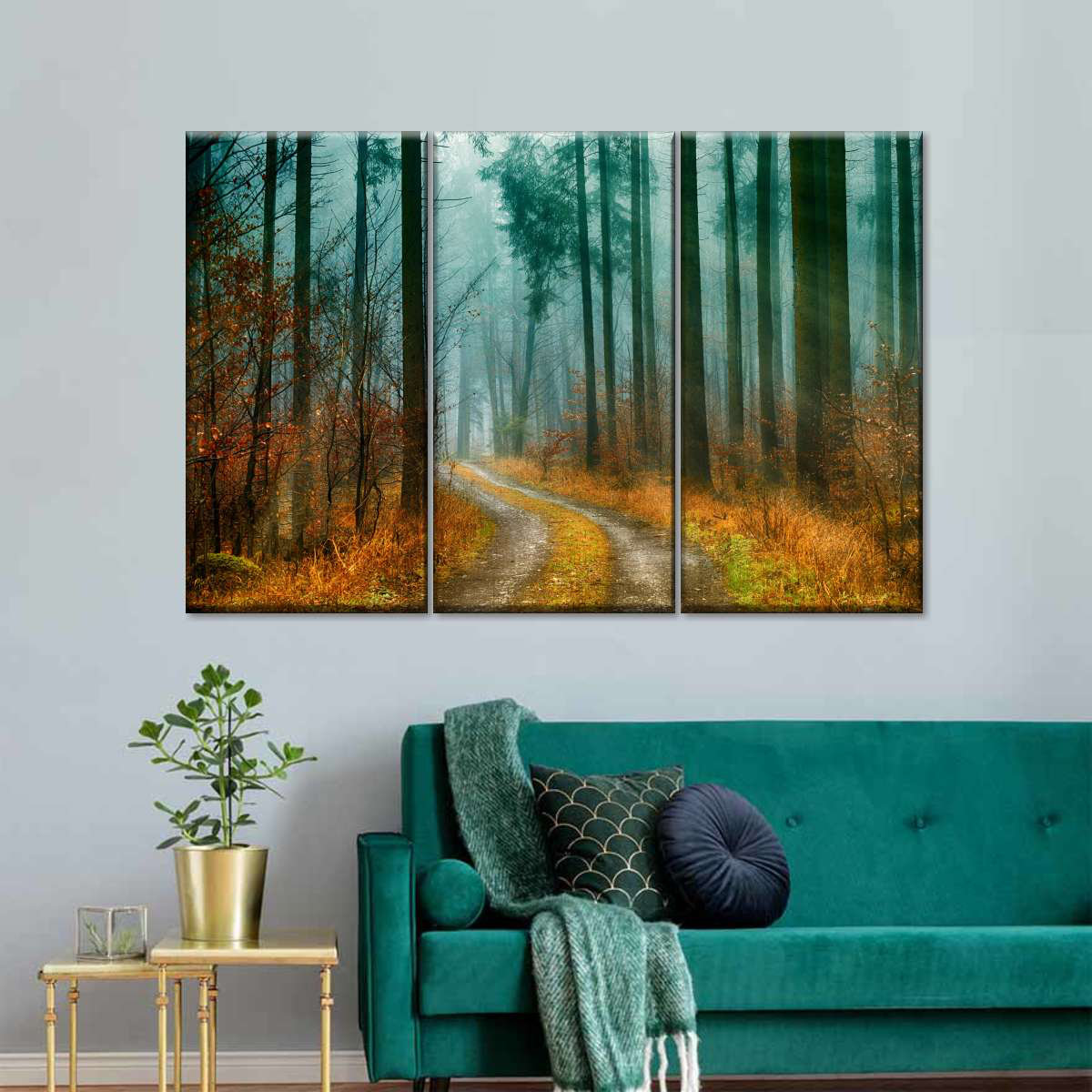 Millwood Pines Autumn Forest Pathway Wall Art Multi Piece Canvas Print ...