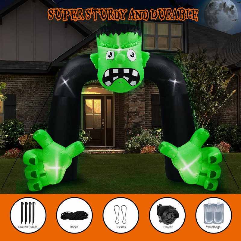 The Holiday Aisle® 9FT Tall Halloween Inflatables Archway Frankenstein ...