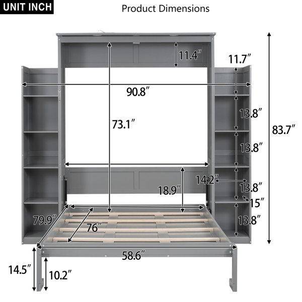 Orren Ellis Solid Wood Murphy Bed Wall Bed with Storage Shelves and ...
