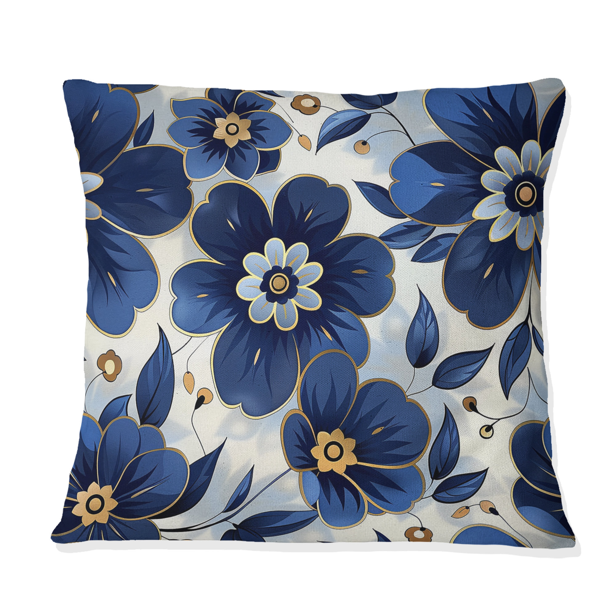 Design Art Cobalt Blue Floral Transitional VII - Transitional Throw ...
