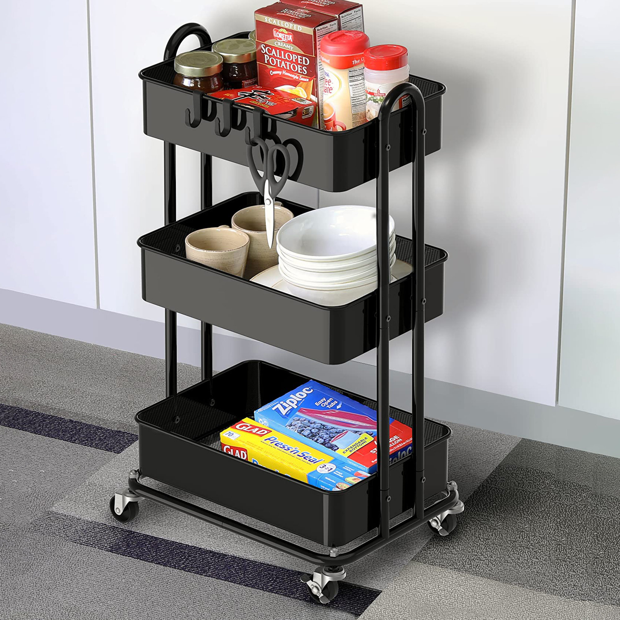 KIKLOG 3-Tier Metal -Wheeled Utility Cart | Wayfair