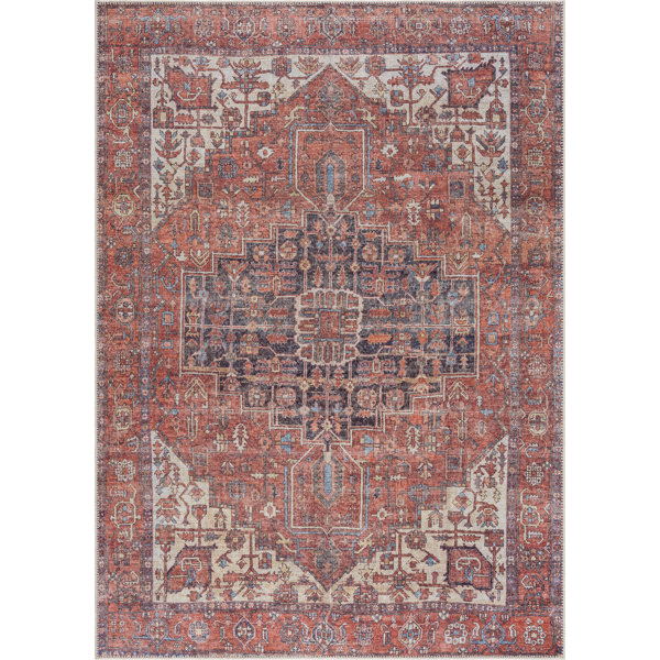 Bungalow Rose Washable Non-slip Traditional Area Rug - Red / Orange ...