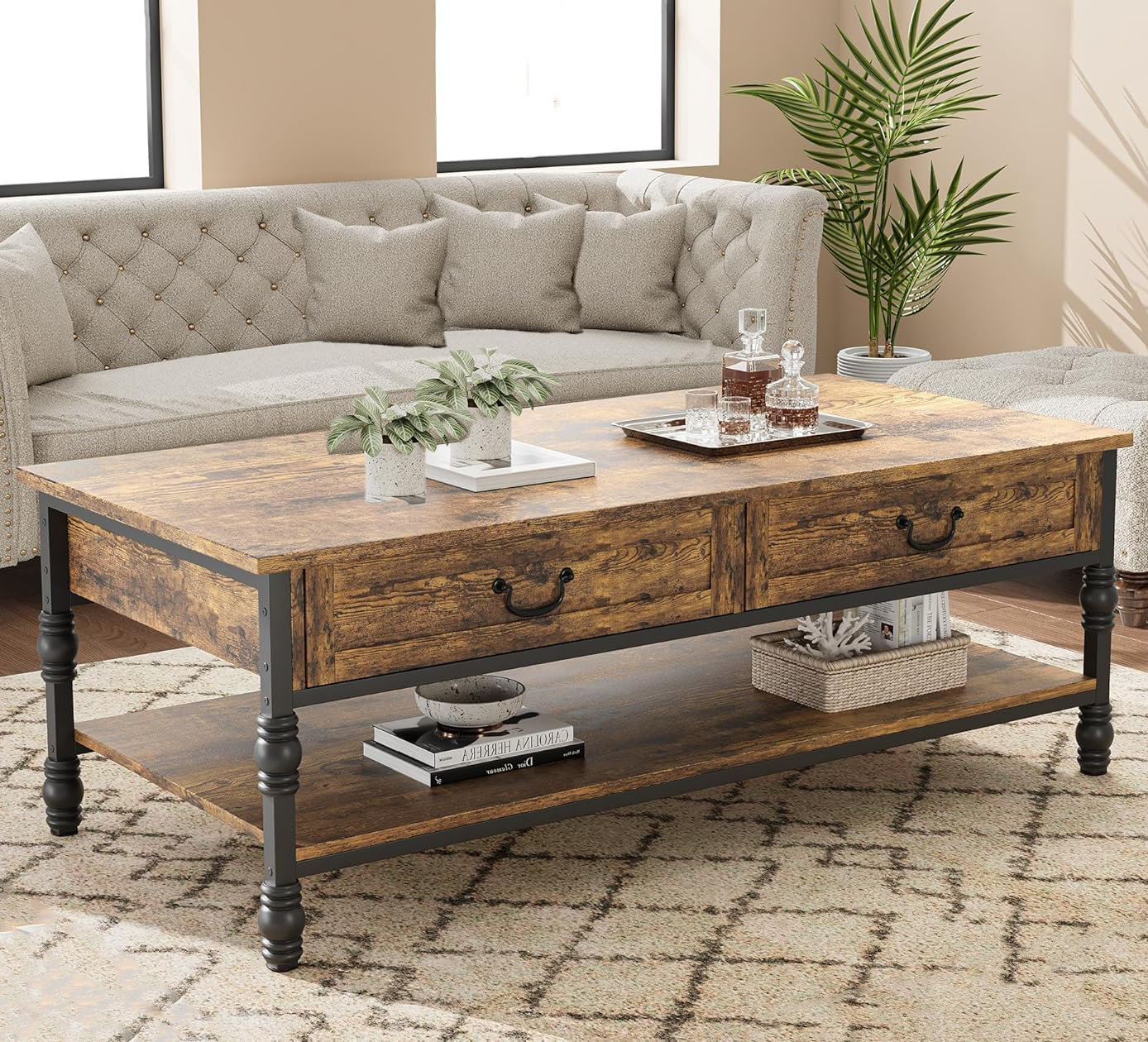 Williston Forge Coffee Table With Drawers,mid Century Wooden Coffee ...
