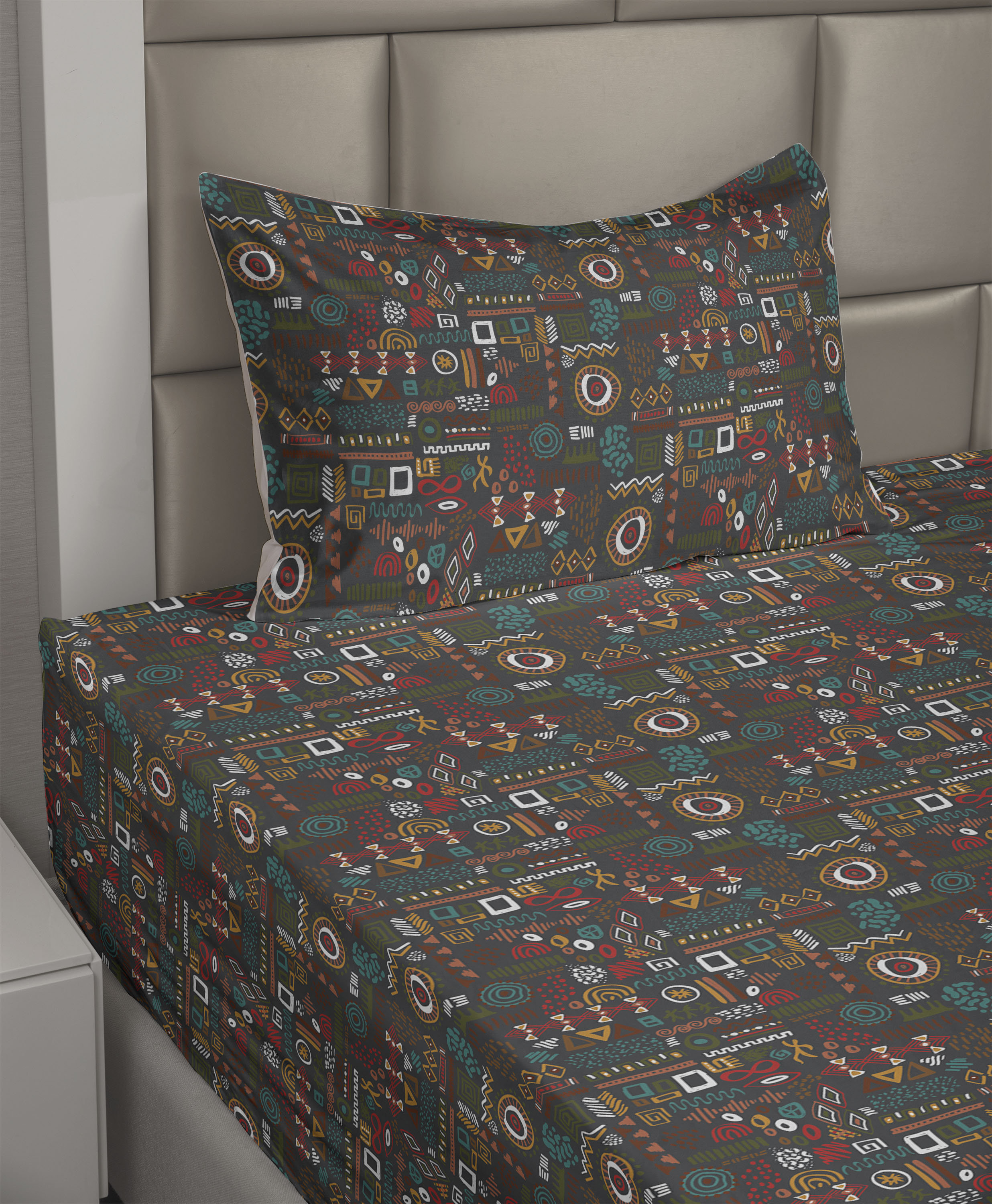 Ambesonne Geometric Sheet Set Colorful Ethno Pattern Dark Blue Grey ...