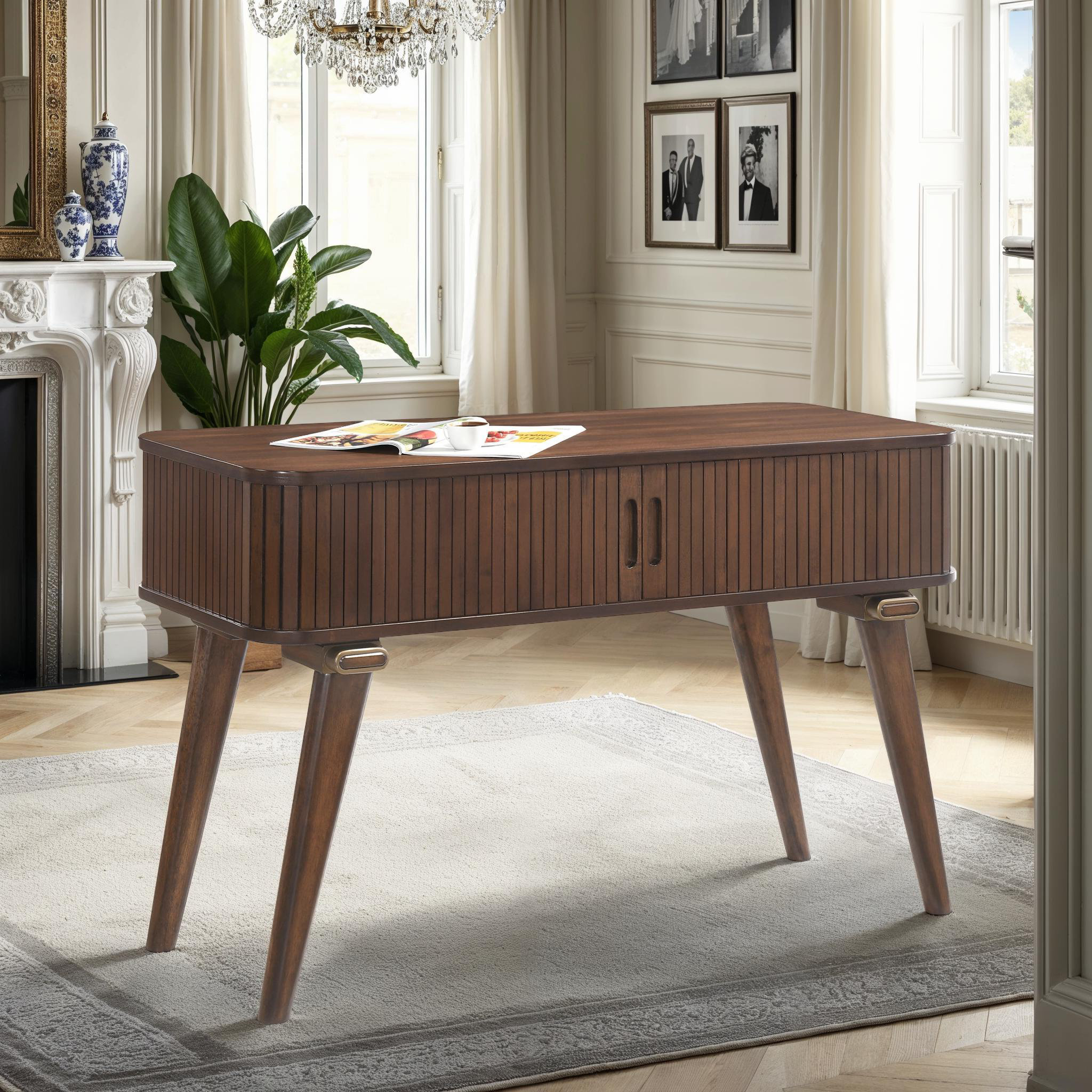 UBIBLA Mid-Century Modern 48" Storage Console Table - Walnut Finish ...