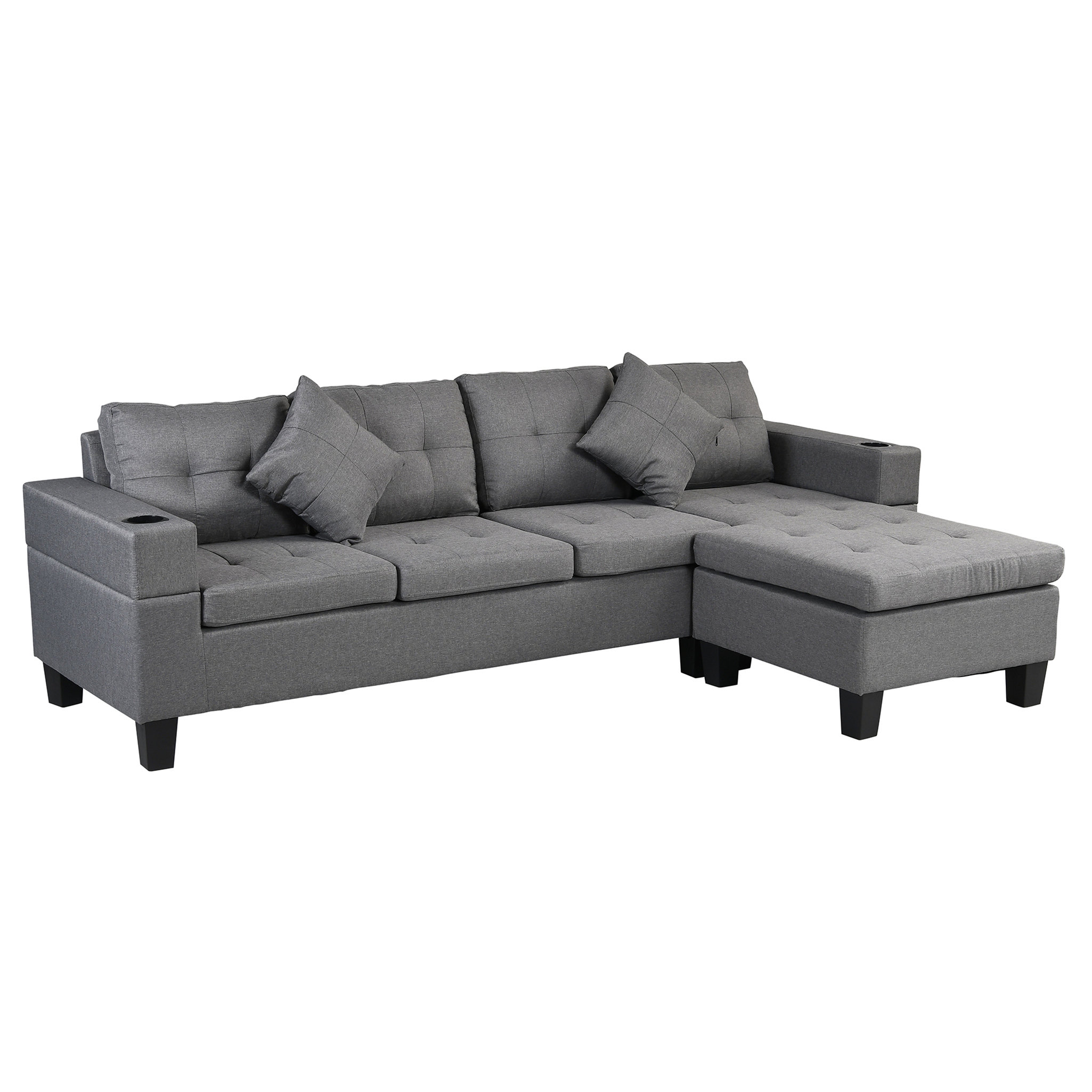 Latitude Run® Sectional Sofa Set With L Shape Chaise Lounge,Cup Holder ...