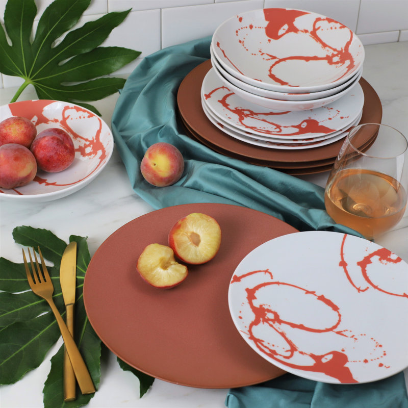 Euro Ceramica Nile 12 Piece Dinnerware Set in Rosetta Red | Wayfair