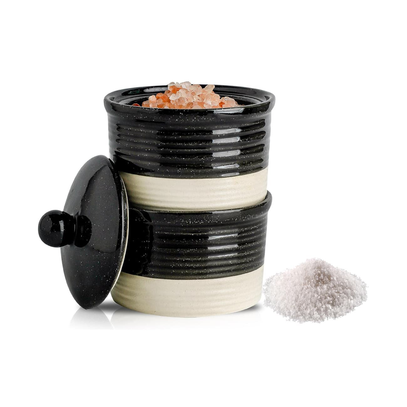 Lark Manor Ceramic Salt Cellar, Countertop Lid, Stacked Salt And Pepper ...