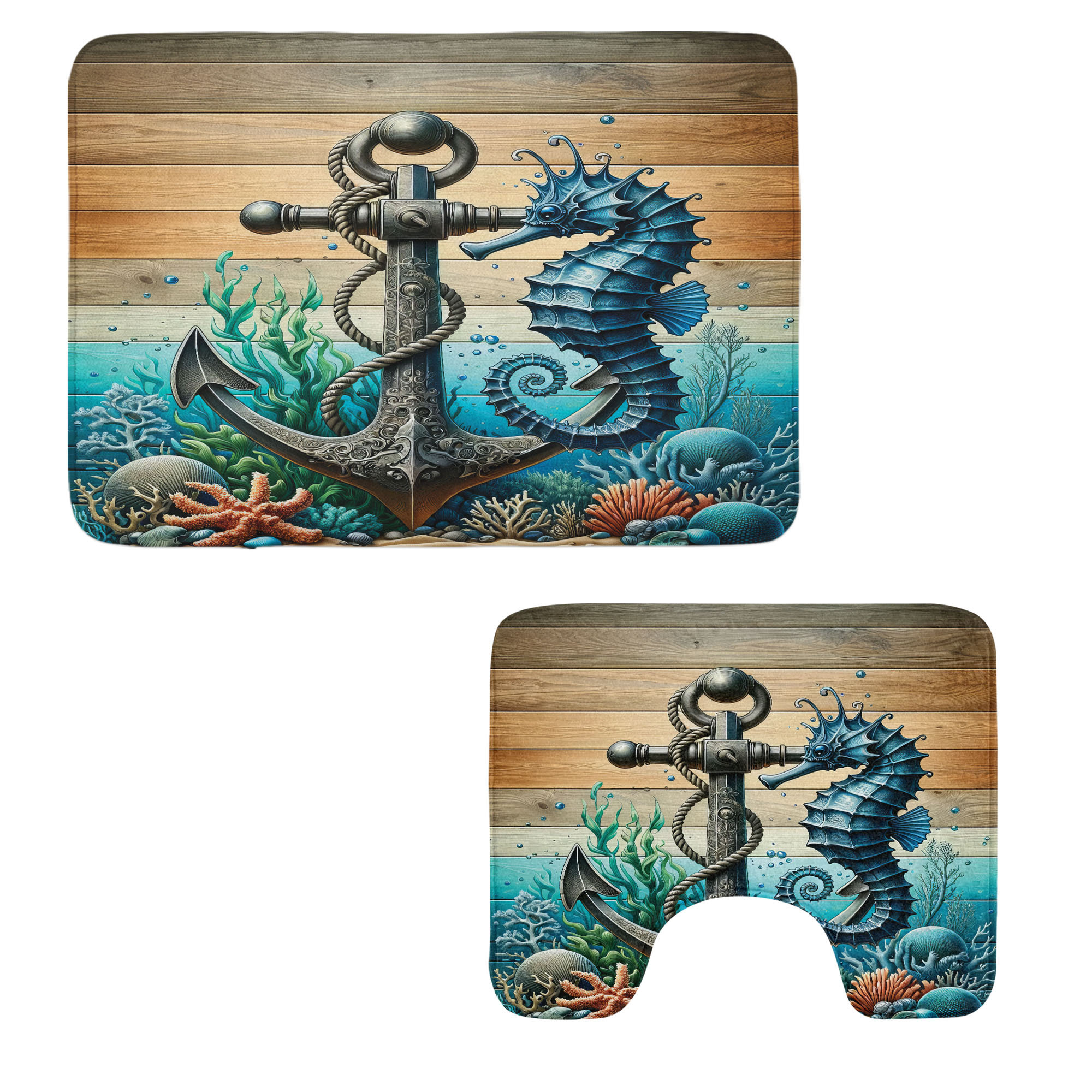 East Urban Home Maritime Bathroom Rug Set 2 Pieces Rectangle & Contour ...
