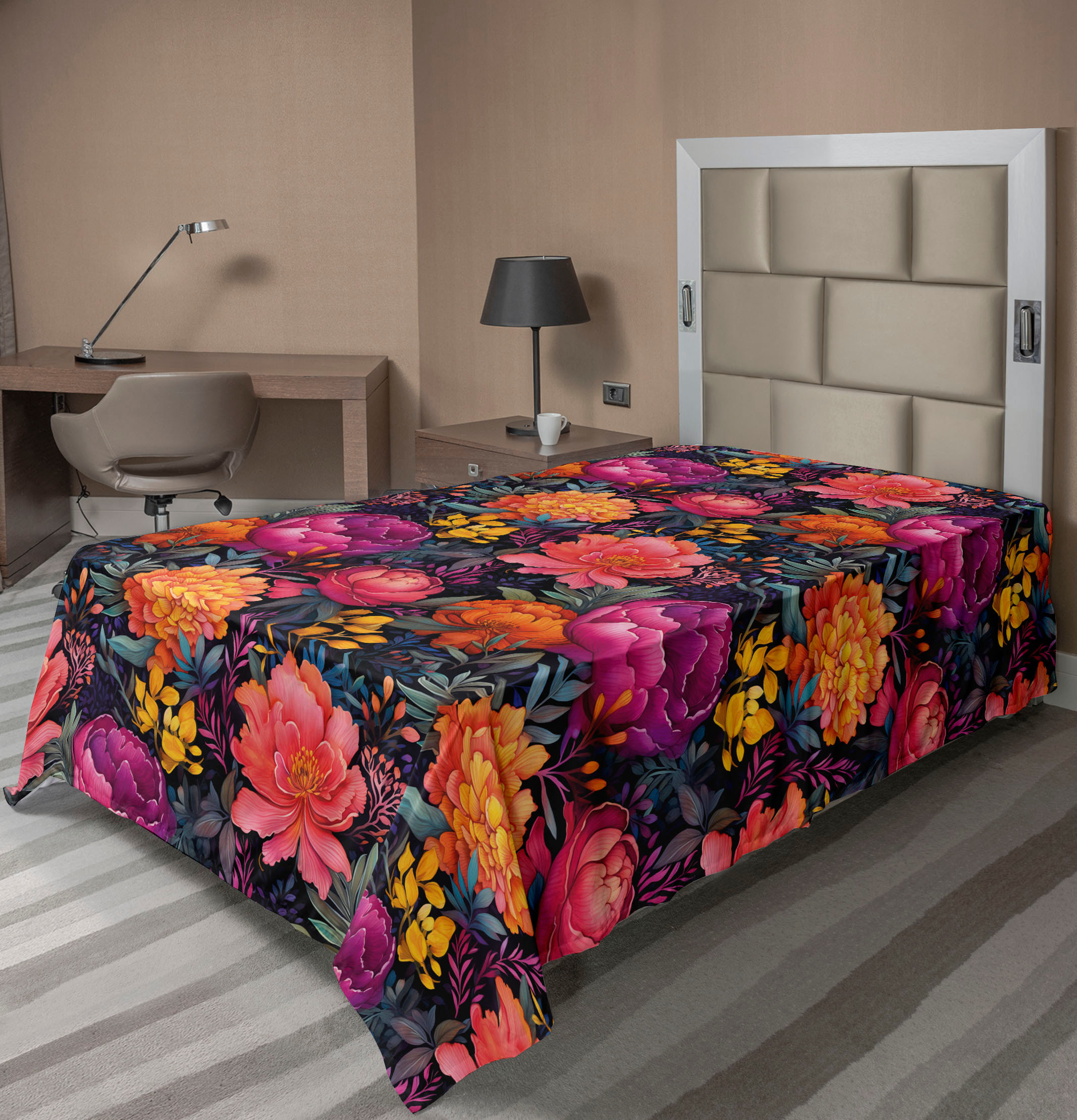 Ambesonne Colorful Flat Sheet Brave Bold Flowers Fun Dark Magenta ...