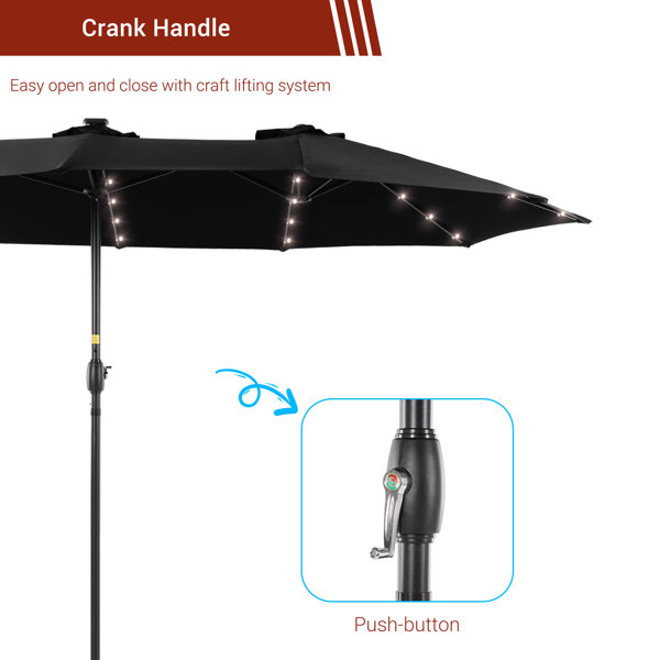 Arlmont & Co. Ruhena 180" × 108" Lighted Market Umbrella Rectangular ...