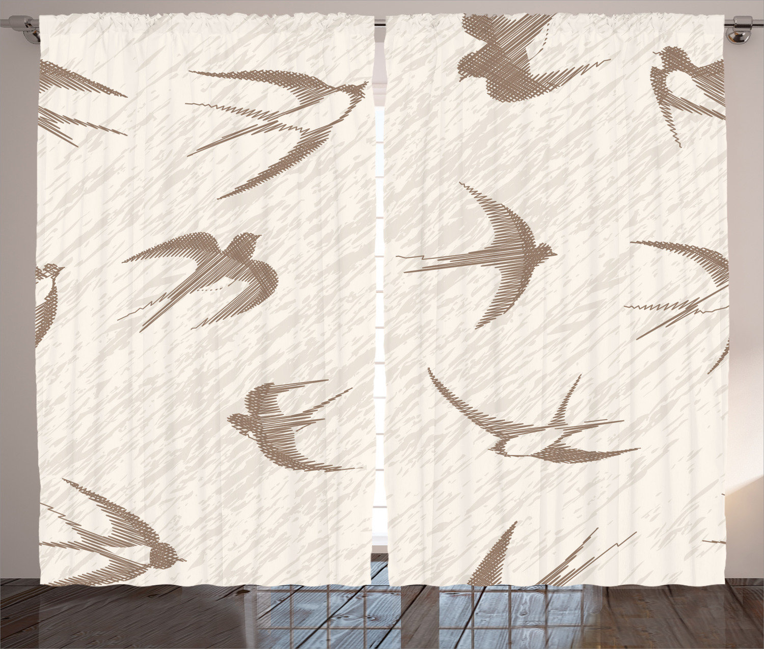 East Urban Home Birds Abstract Semi-Sheer Rod Pocket Curtain Panels ...