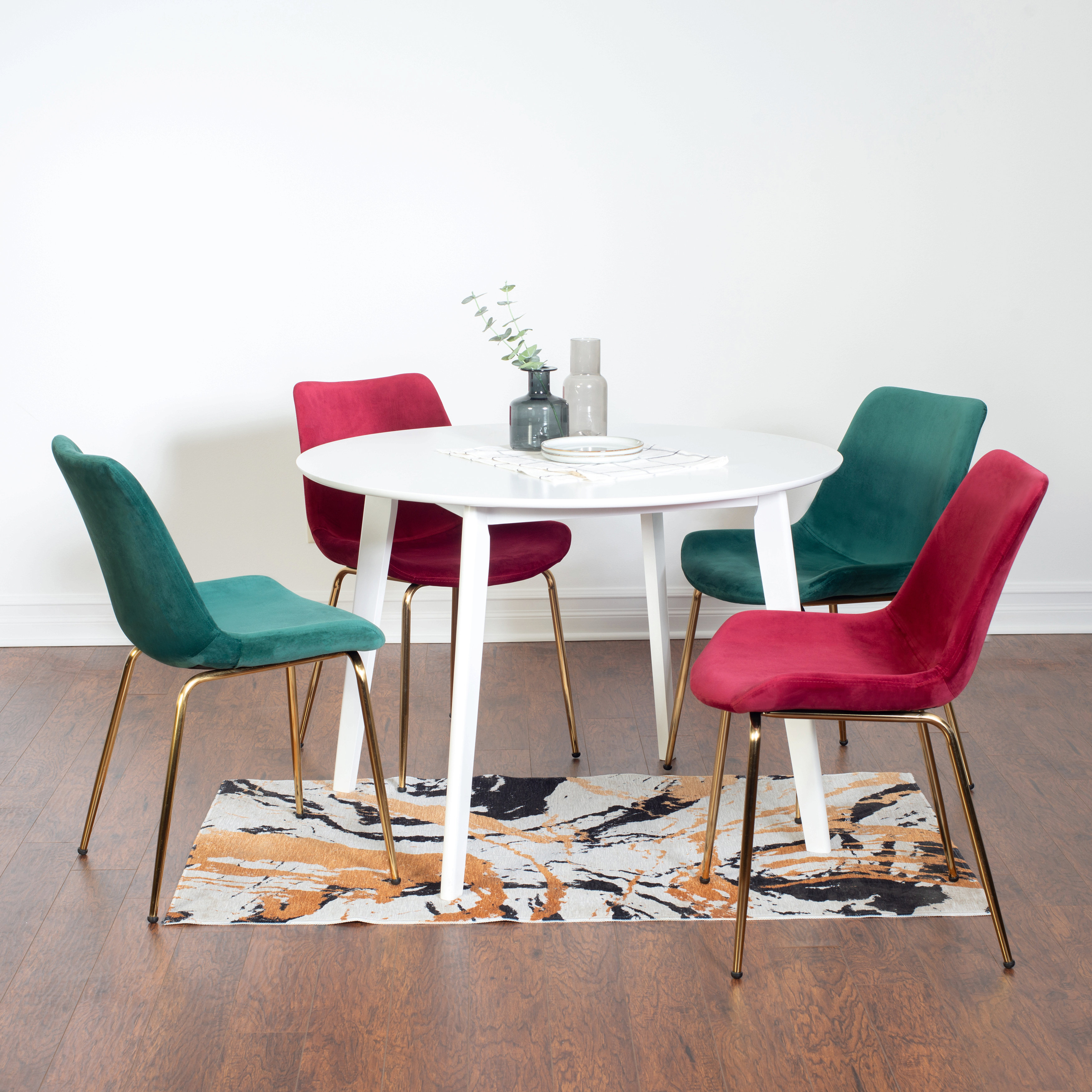 Mercer41 Contemporary 5-Piece Dining Set, White Round Dining Table With ...