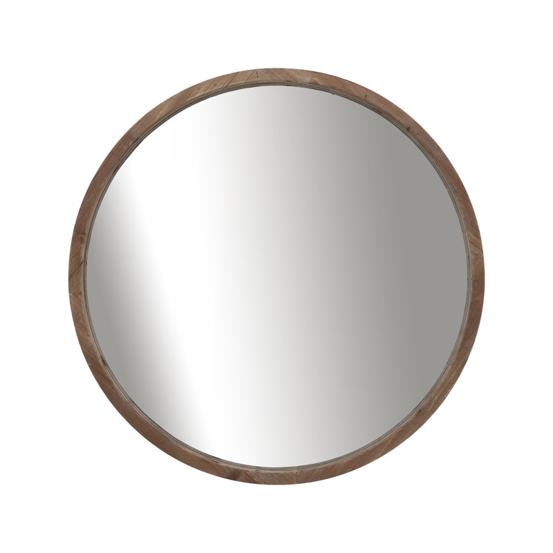 Latitude Run® Neutral Wood Brown 32" Round Mirror - 32" x 32" x 1 ...