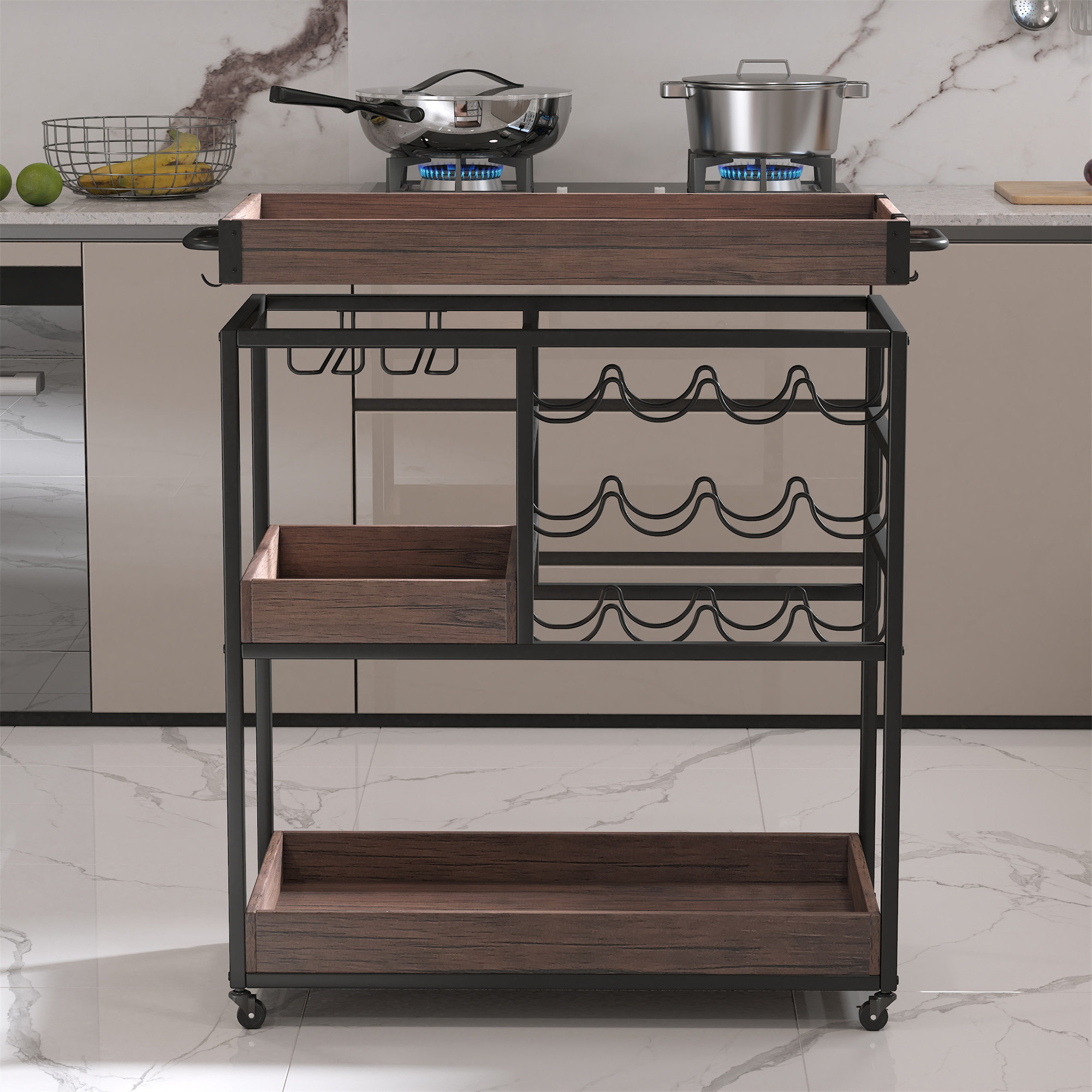 17 Stories 3 Tier Industrial Rolling Serving Cart With Lockable Wheels ...