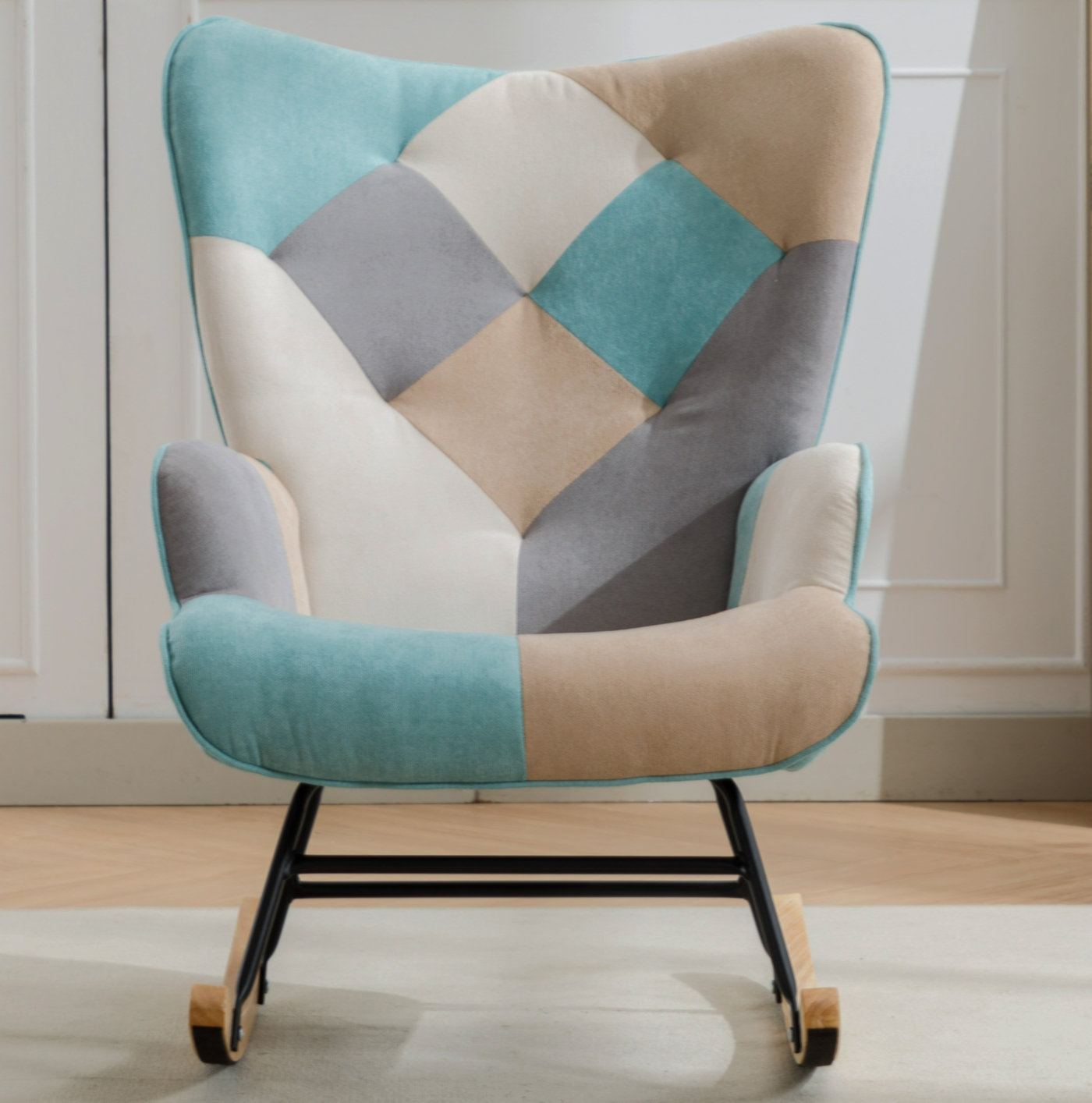 George Oliver Modern Patchwork Accent Chair With Solid Wood Armrest And ...