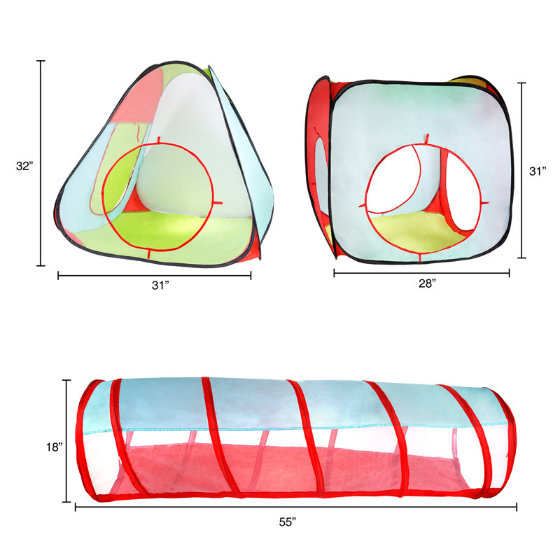 Hey! Play! 4-Piece Kids Pop-Up Tent, Cube, and Tunnel Set for Indoor ...