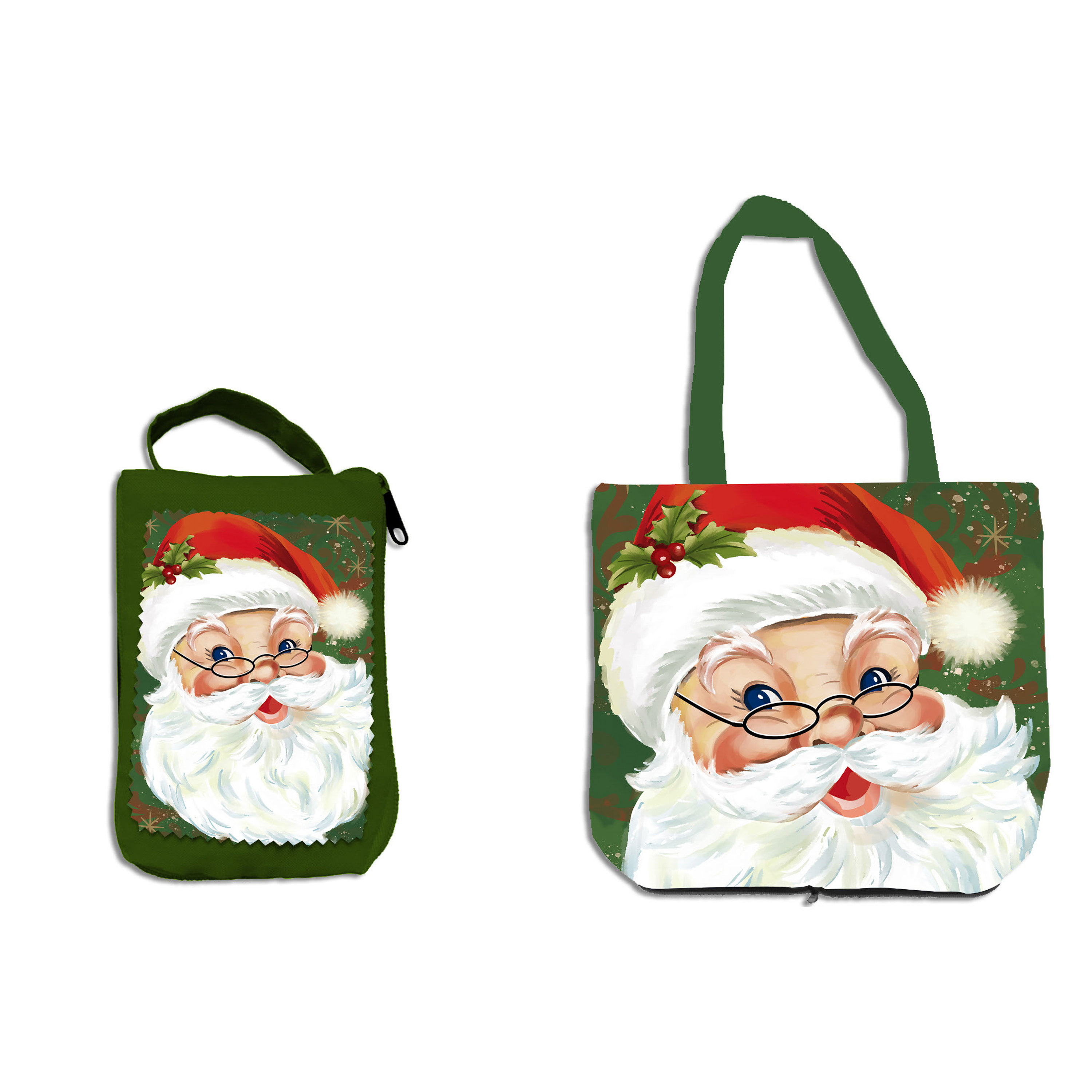 The Holiday Aisle® Jinglebell Square Santa Compact Tote Bag | Wayfair
