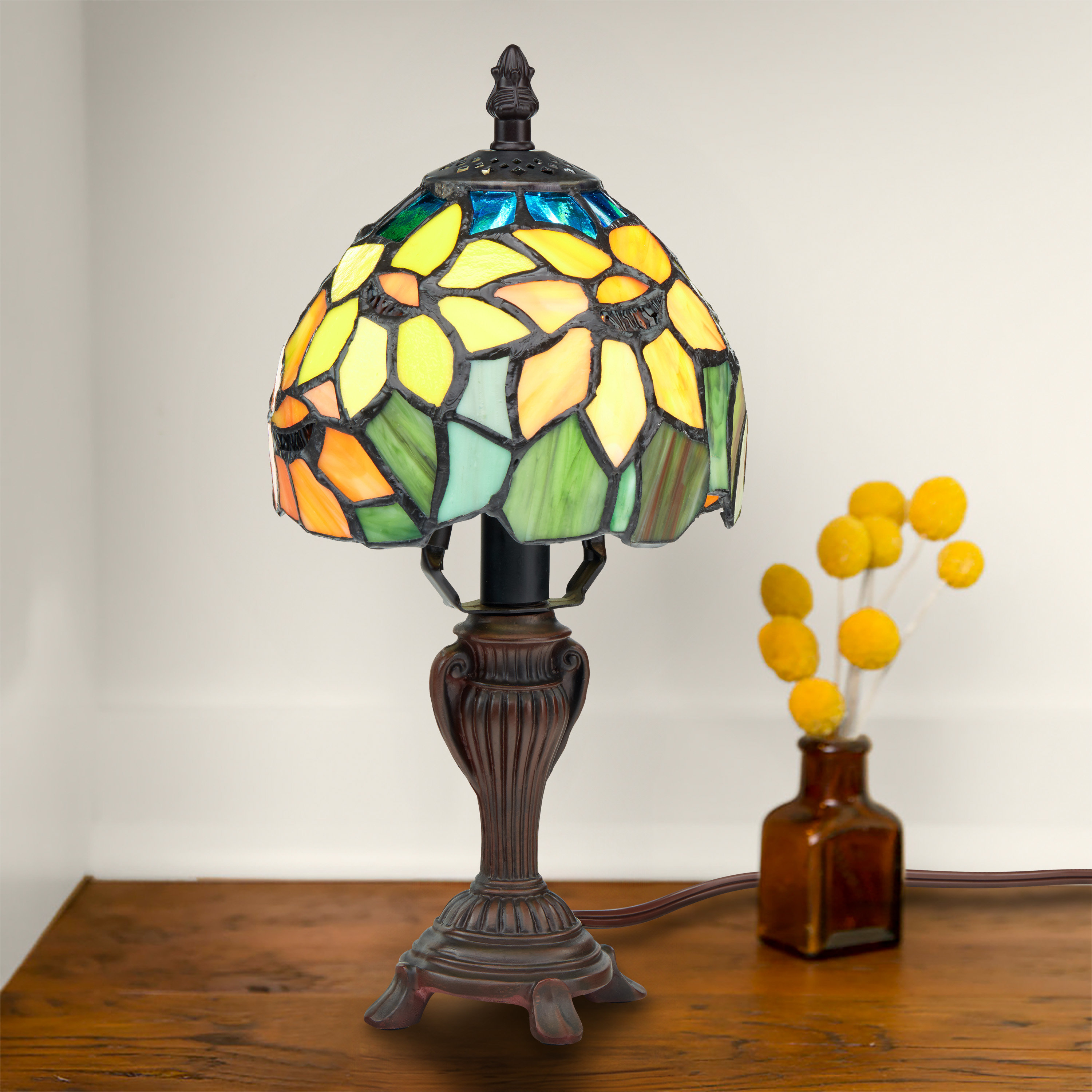 Fleur De Lis Living Crary 12"H Yellow Sunflower-Stained Glass Accent ...