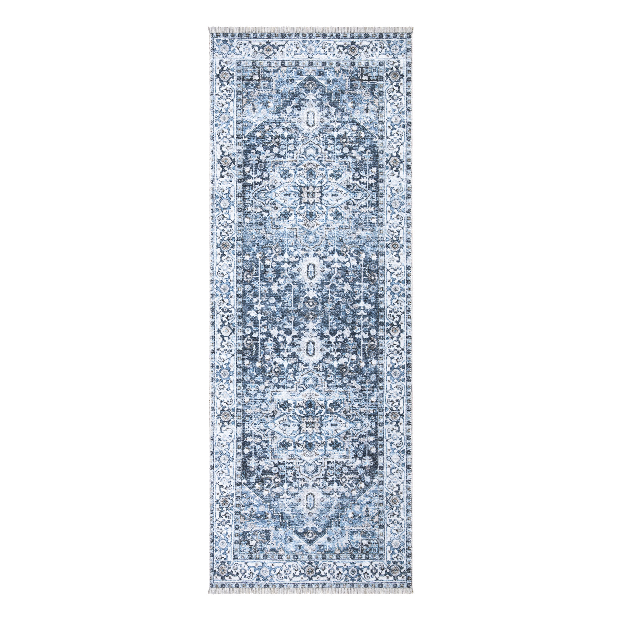 Astoria Grand Washable Non-Slip 10 ft Runner - Navy Blue Traditional ...